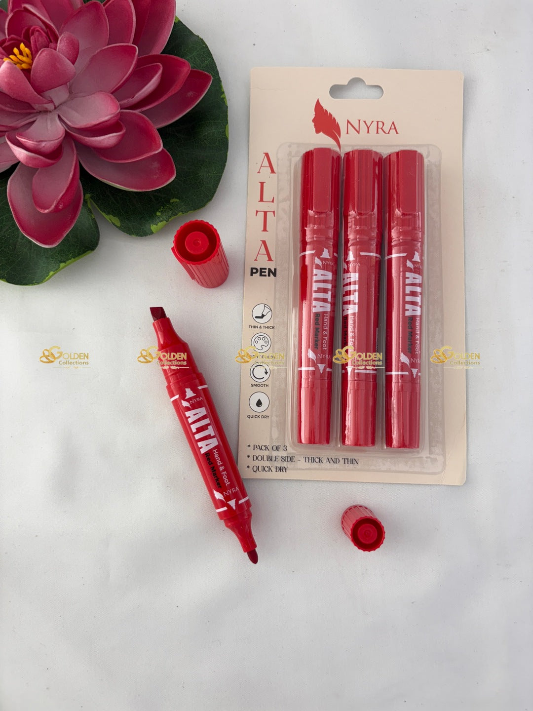 Nyra Red Alta Pen Pack of 3 for Bharatanatyam Dance – Golden Collections