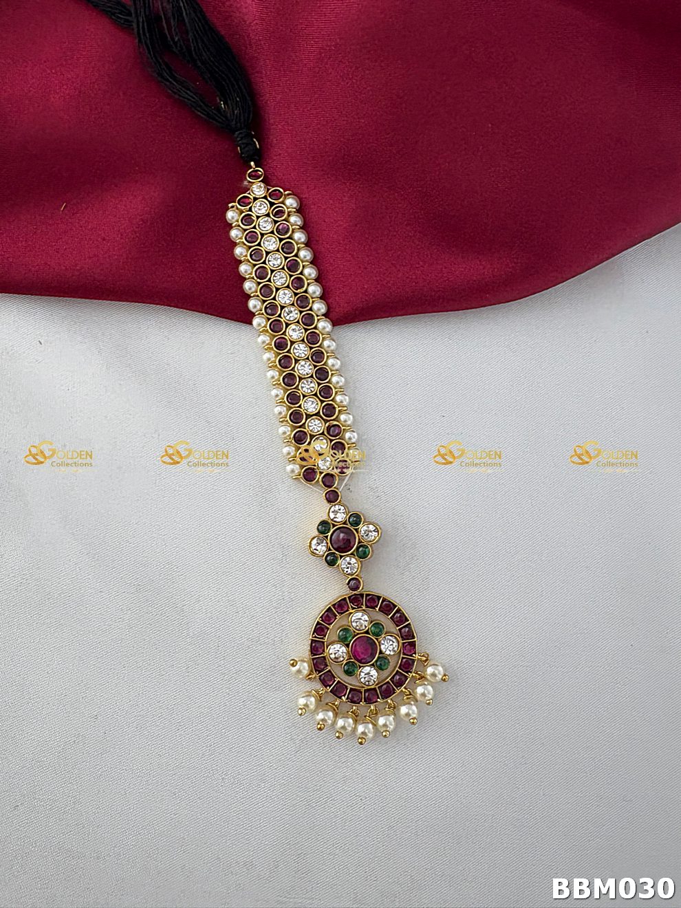 Kemp Pearl Maangtikka for Bharatanatyam | Nethi Chutti – Golden Collections